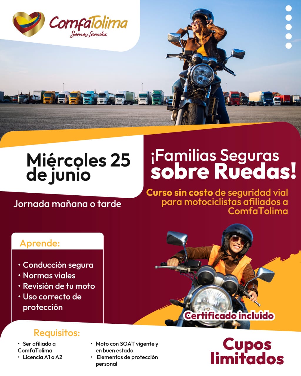Familias Seguras sobre Ruedas: ComfaTolima impulsa curso de seguridad vial para motociclistas ...